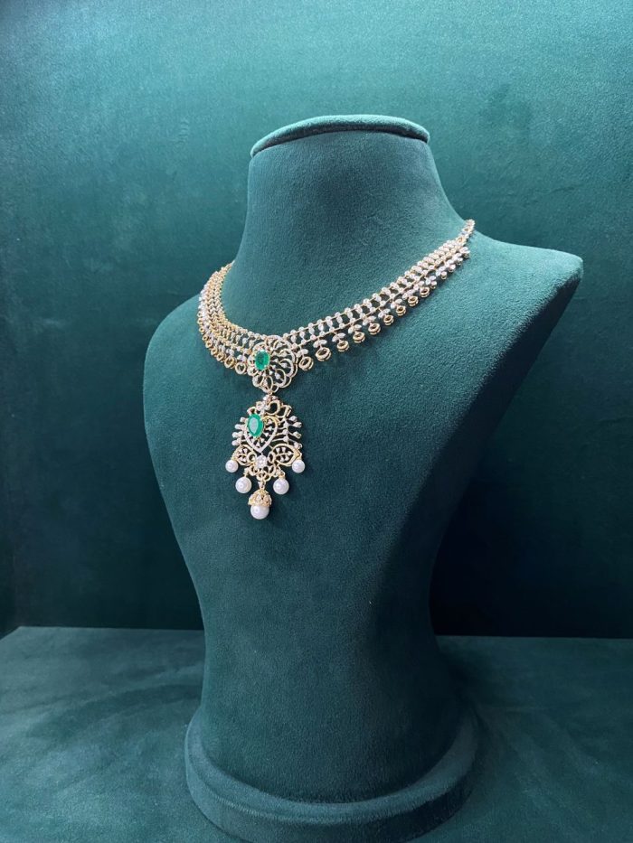 Diamond Emerald with Pearl Necklace